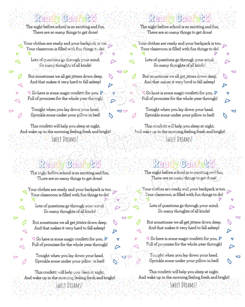 Ready Confetti Printable / School Tradition / Nervous Kids / New School ...
