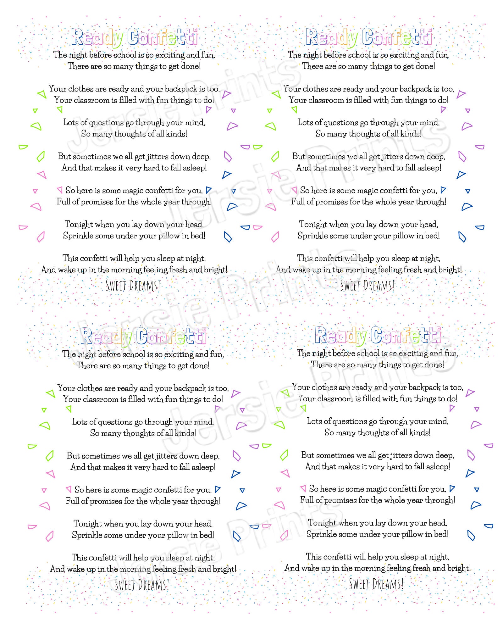 Ready Confetti Printable / School Tradition / Nervous Kids / New School ...