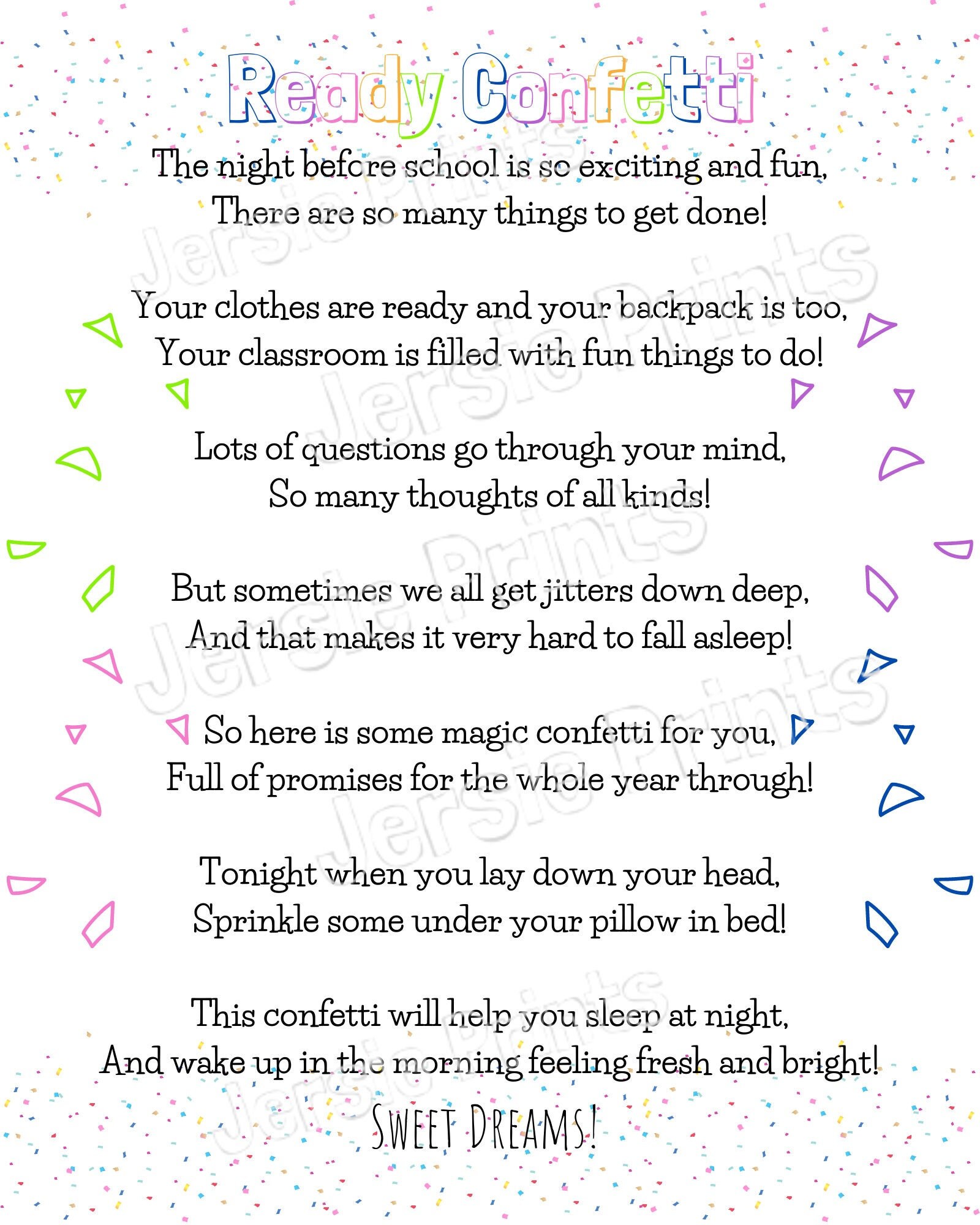 Ready Confetti Printable / School Tradition / Nervous Kids / New School ...