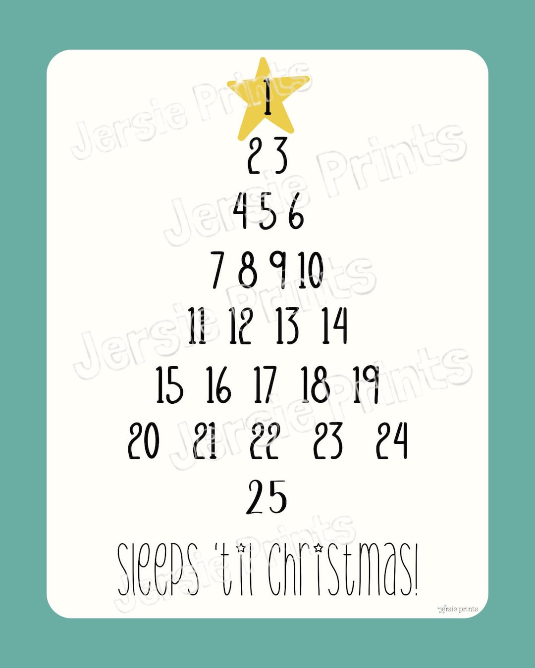 Christmas Countdown Printable: Sleeps 'til Christmas Design (digital ...
