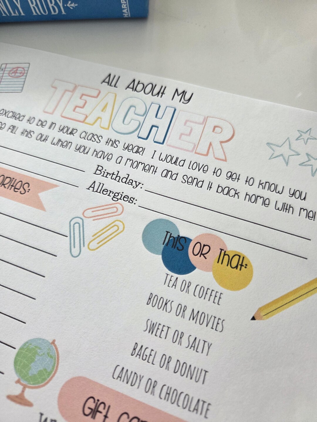 All About My Teacher / Teacher Favorite Things / First Day of School ...
