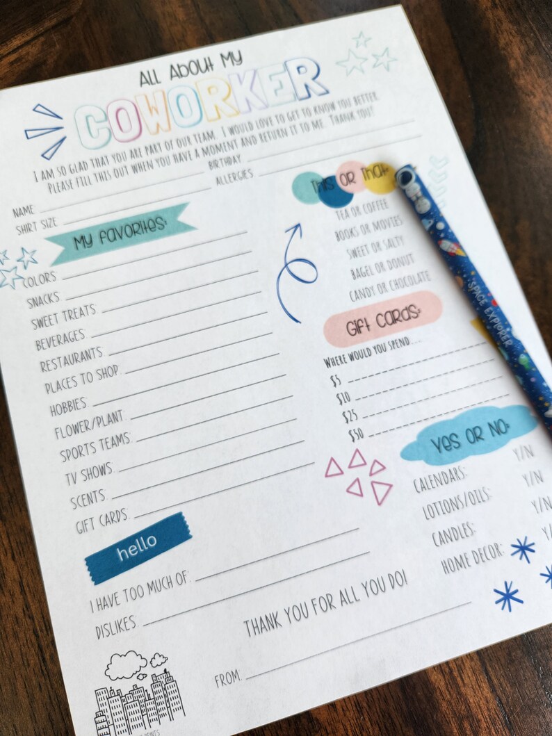 All About My Coworker / Coworker Favorite Things / New Employee / Team ...