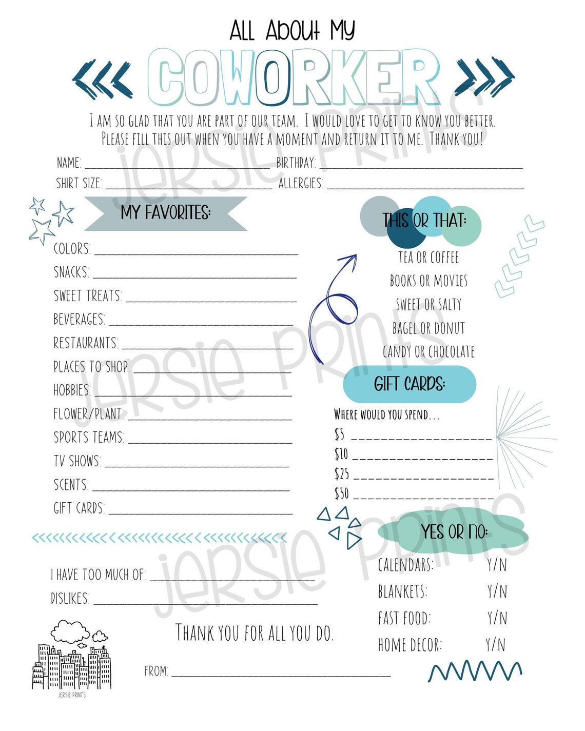 All About My Coworker / Male Coworker Favorite Things / New Employee ...