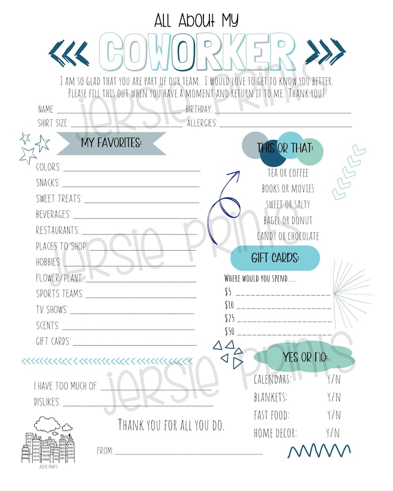 All About My Coworker / Male Coworker Favorite Things / New Employee ...