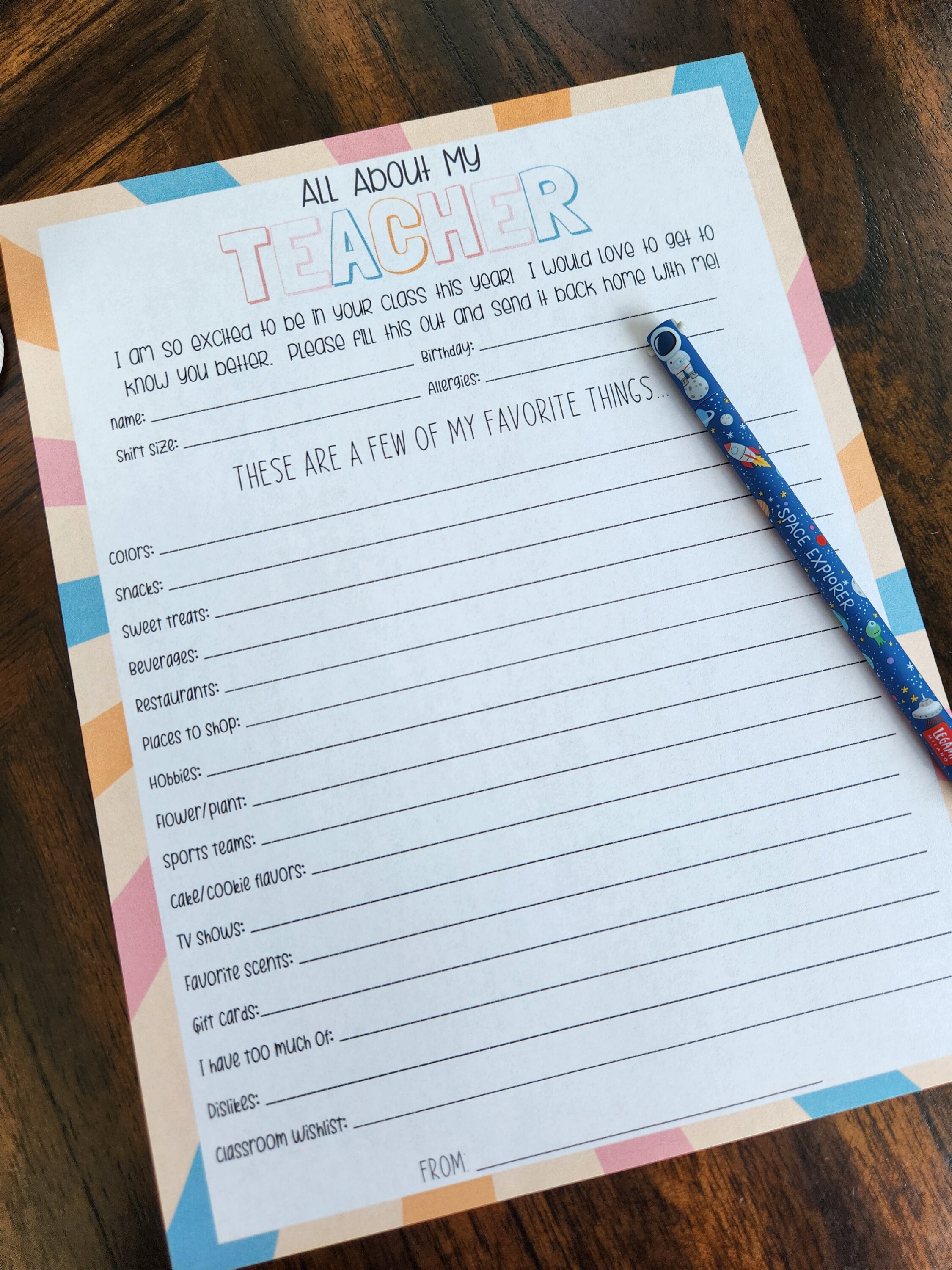 All About My Teacher / Teacher Favorite Things / First Day of School ...