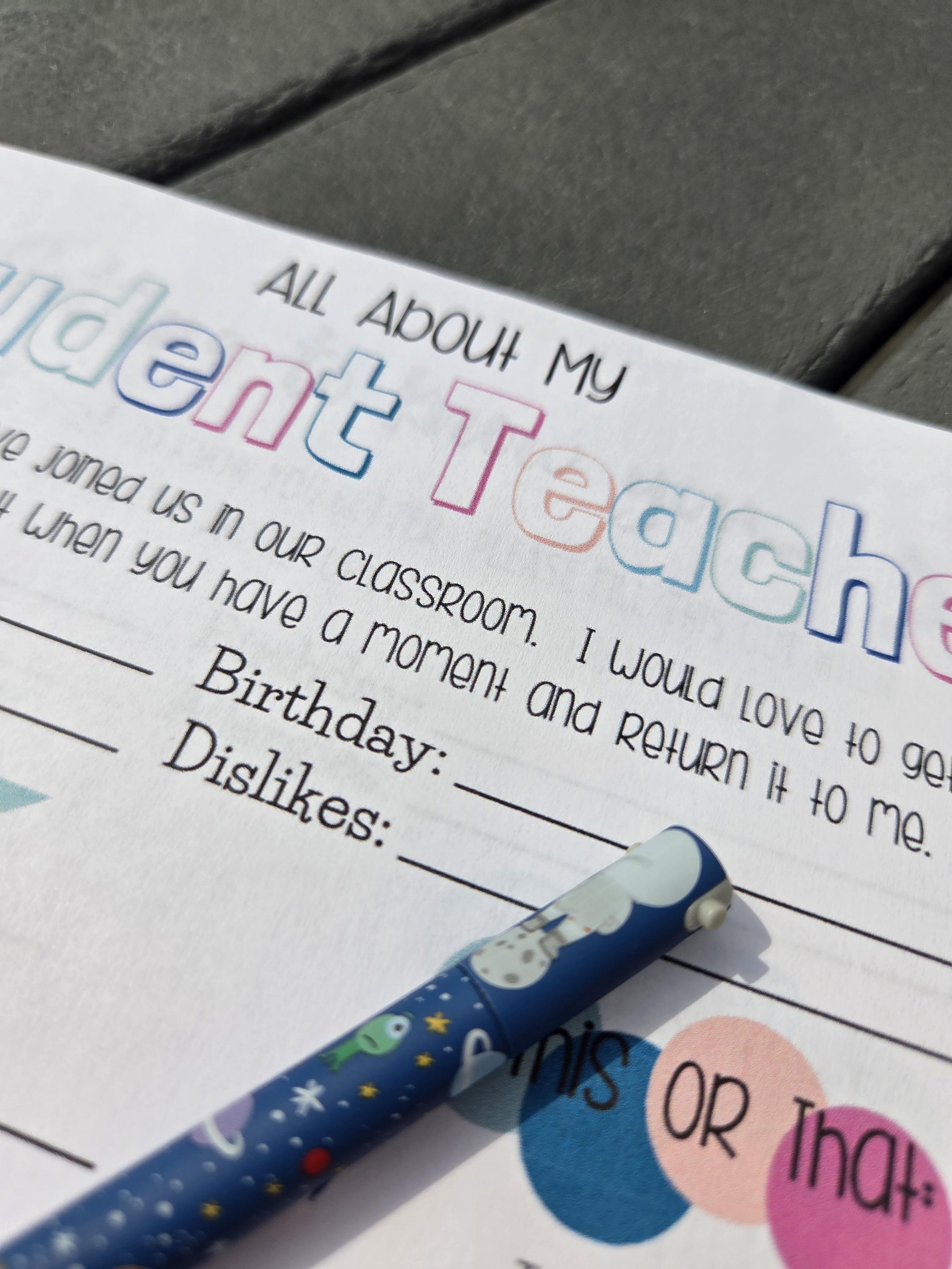 Student Teacher Questionnaire: Printable Favorite Things Survey (PNG ...