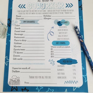 All About My Coworker / Coworker Favorite Things / New Employee / Get ...