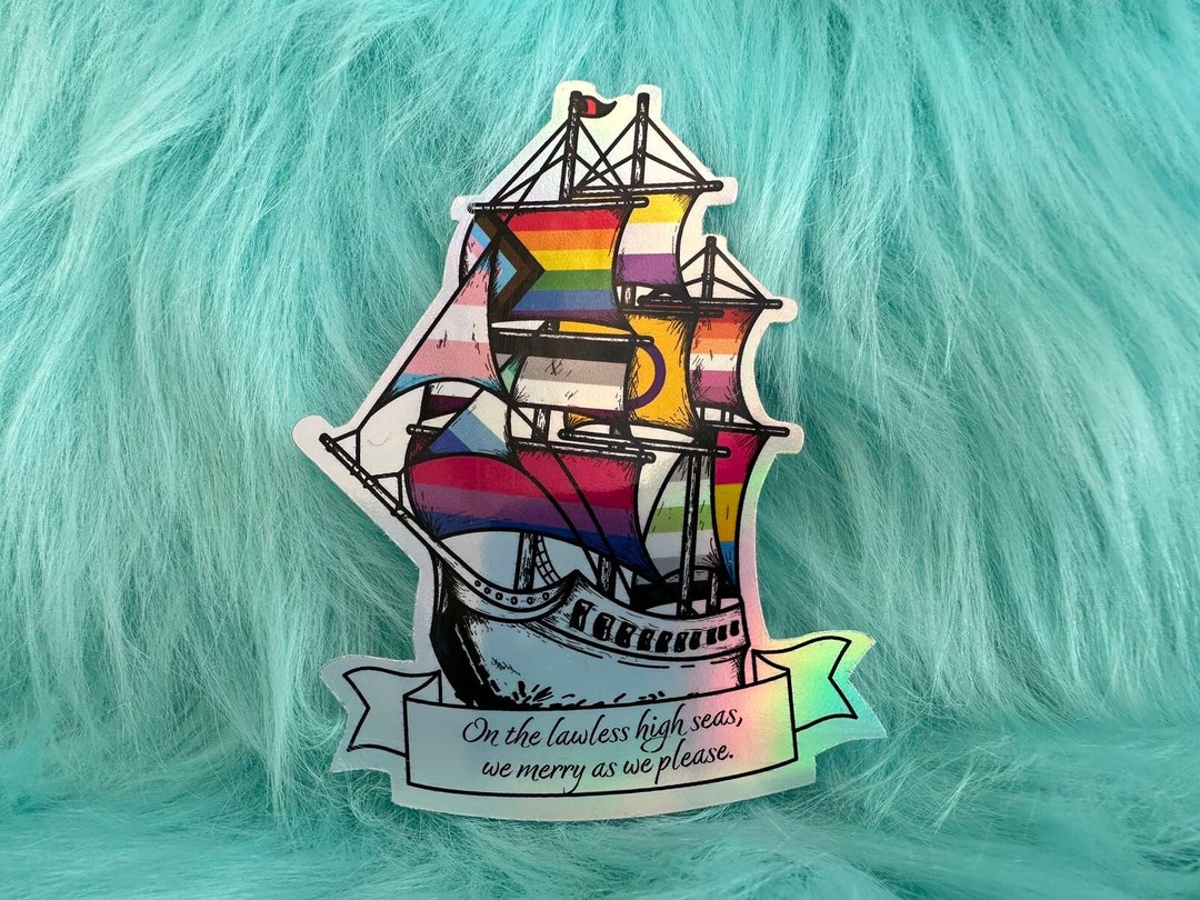 LGBTQ+ Sticker | Pirate Ship Made up of LGBTQ+ Flags | Holographic ...
