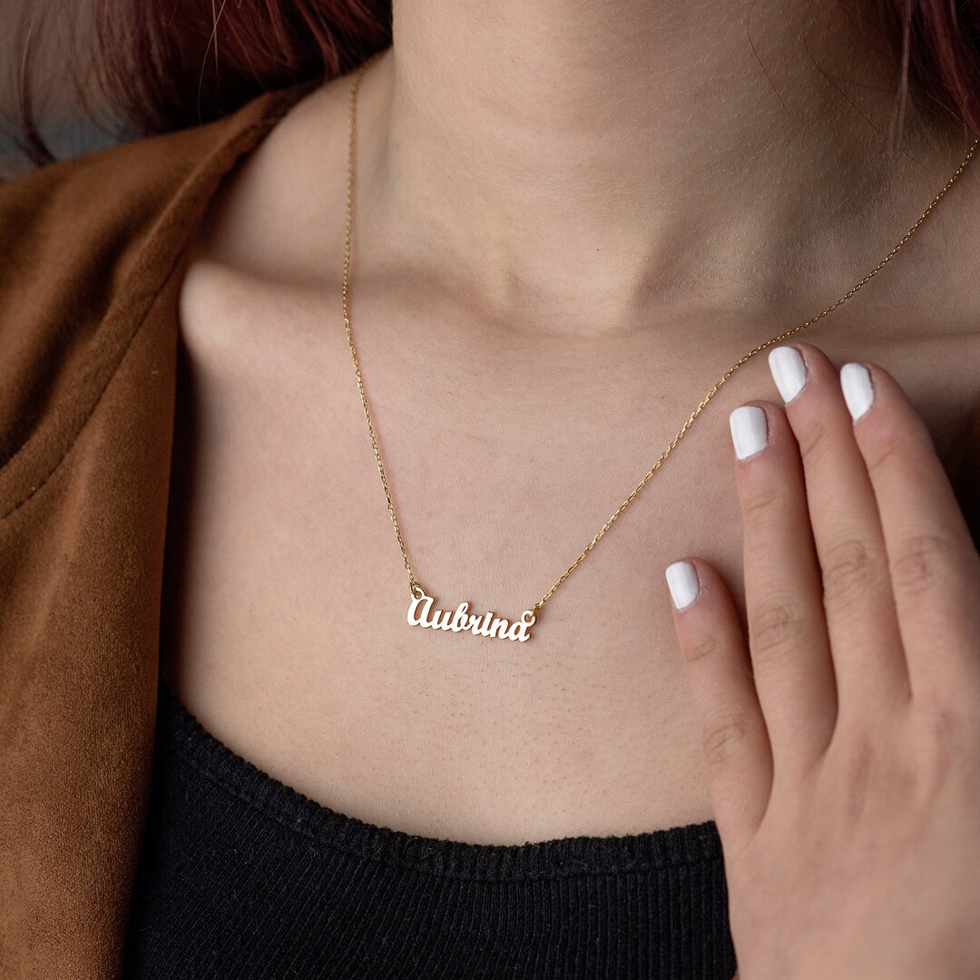 14K Solid Gold Name Necklace, Personalized Jewelry, Name Necklace Gold ...