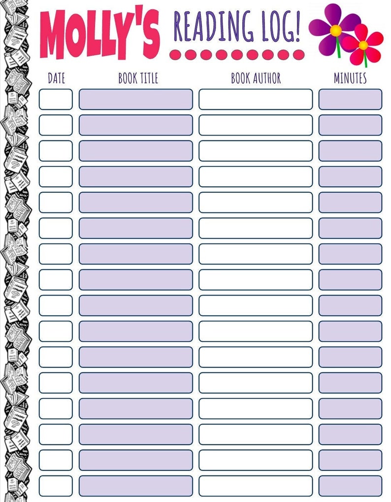 Children's Reading Log Printable (theme: Flowers) - Etsy