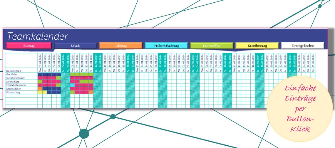 Excel Template Team Calendar Simple Personnel and Appointment Planning ...