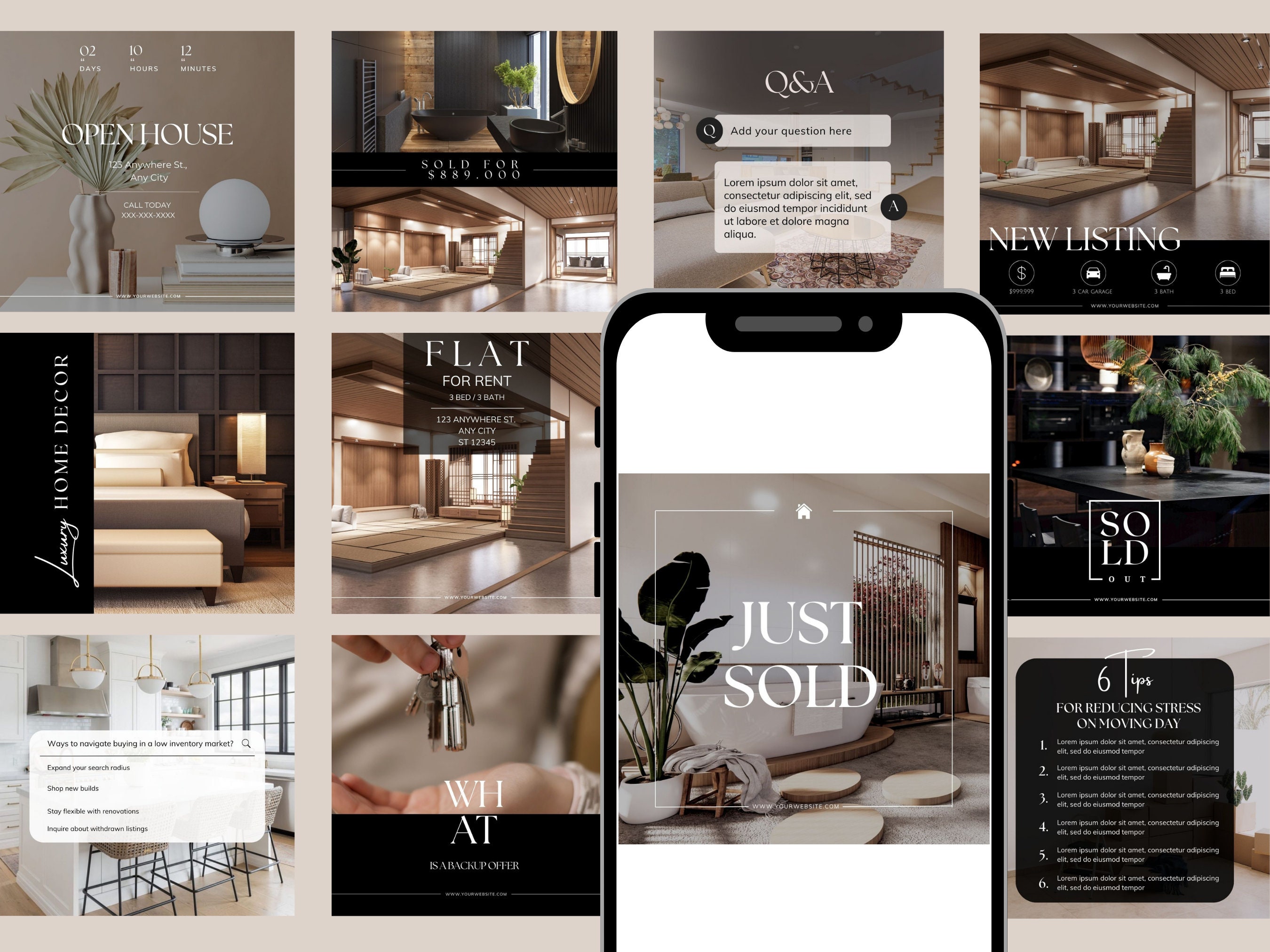 50 Luxury Real Estate Instagram Post Templates for Canva | Modern ...