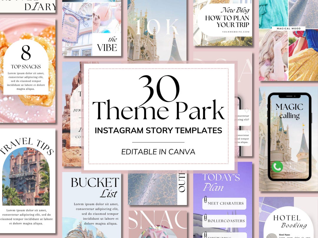 Theme Park Instagram Story Templates for Canva | Editable Theme Park ...