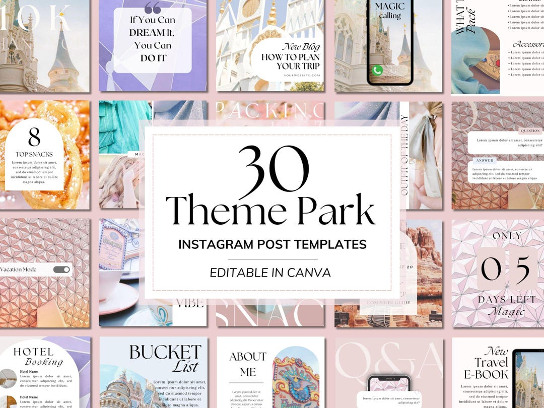 30 Theme Park Instagram Post Templates for Canva | Editable Theme Park ...