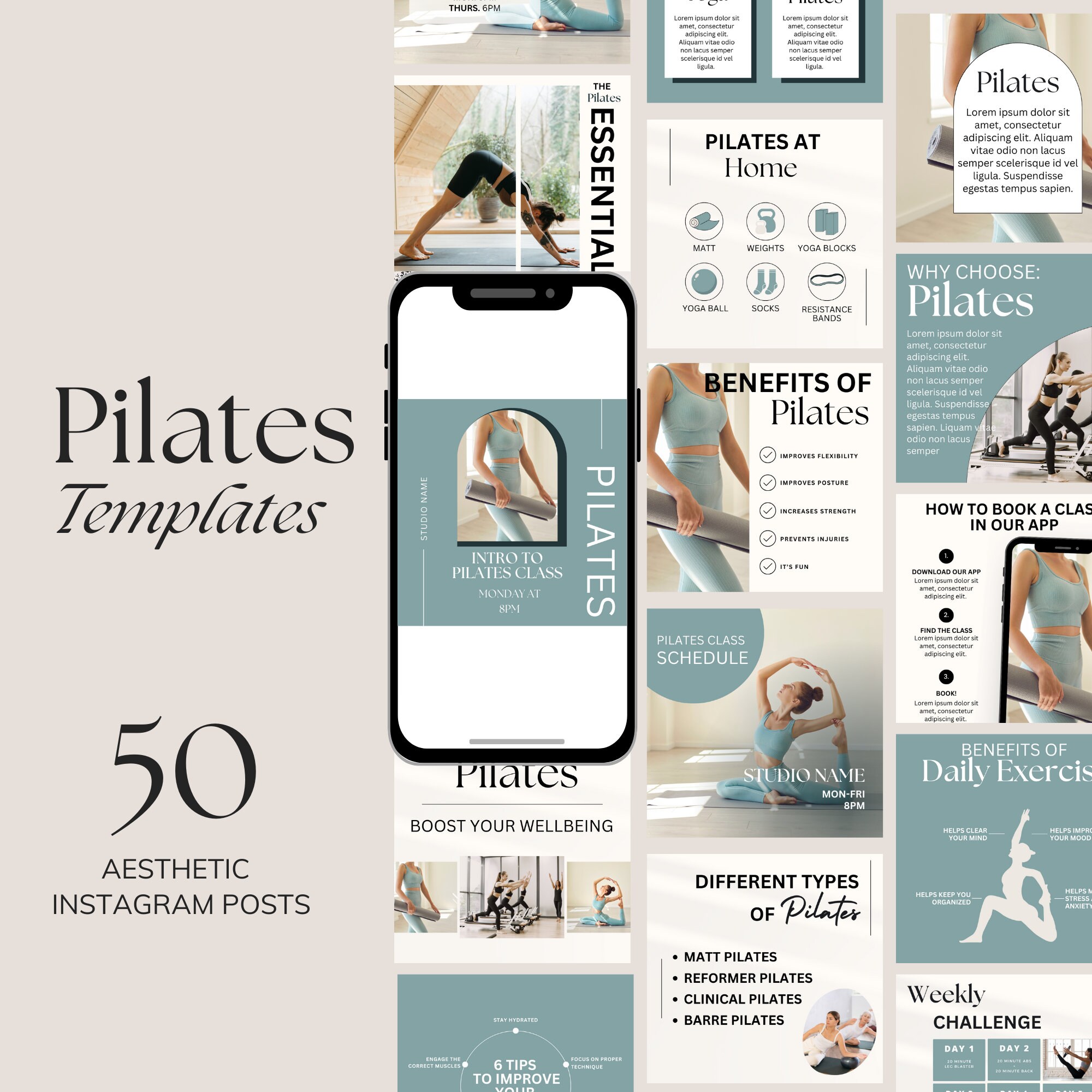 Pilates Social Media Templates Aesthetic Pilates Studio Instagram ...