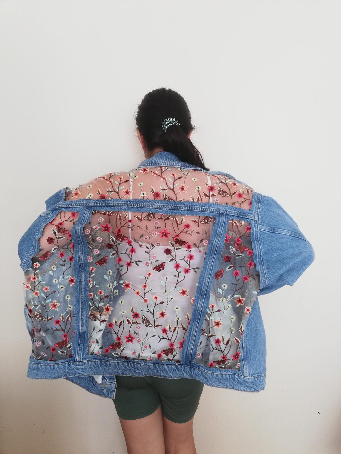 Boho Lace Denim Jacket, Boho Lace Denim Jacket, Upcycled Sustainable ...
