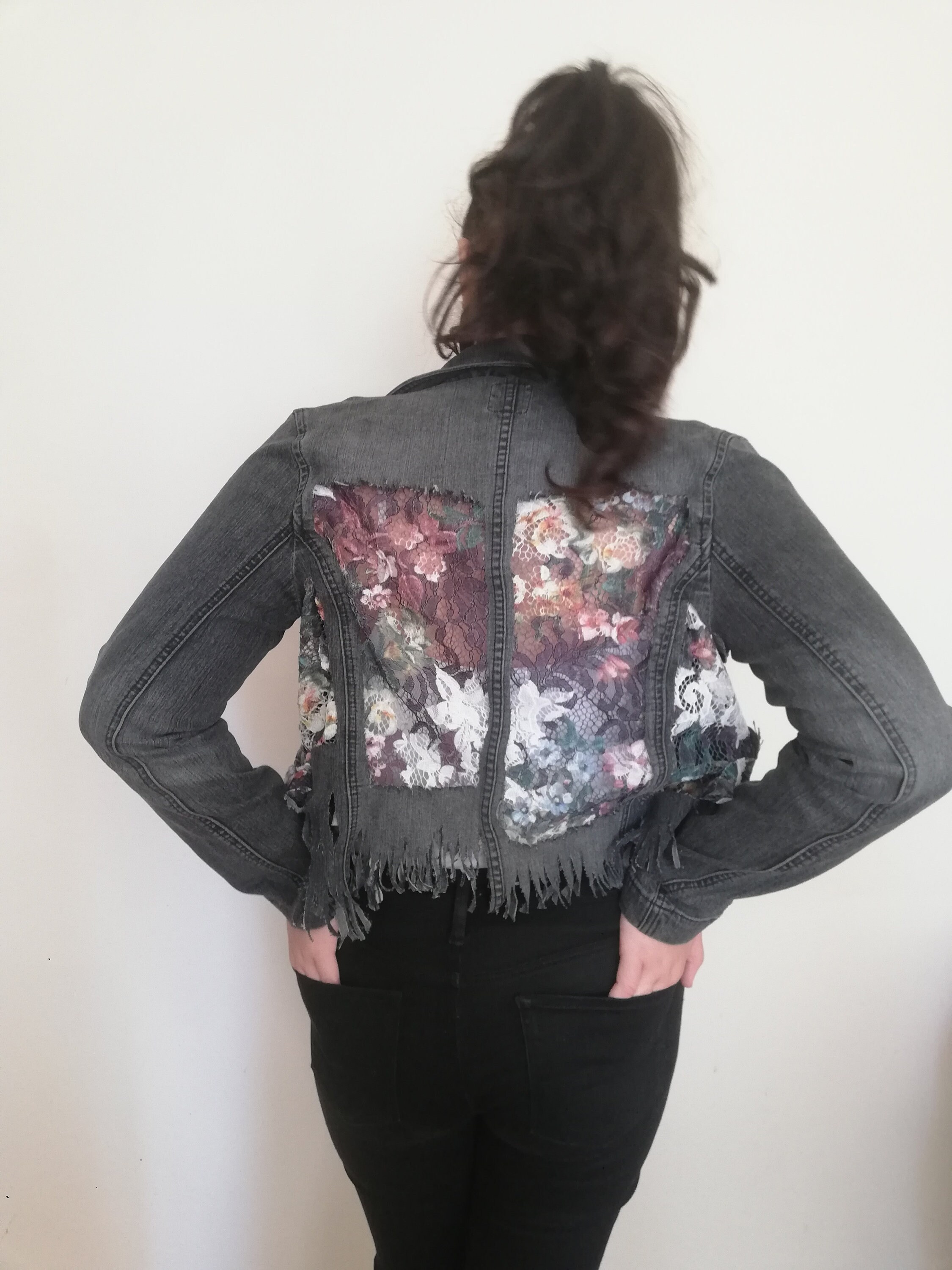 Sheer Guipure Black Denim Jacket , Black Denim Jacket , Denim Jacket ...