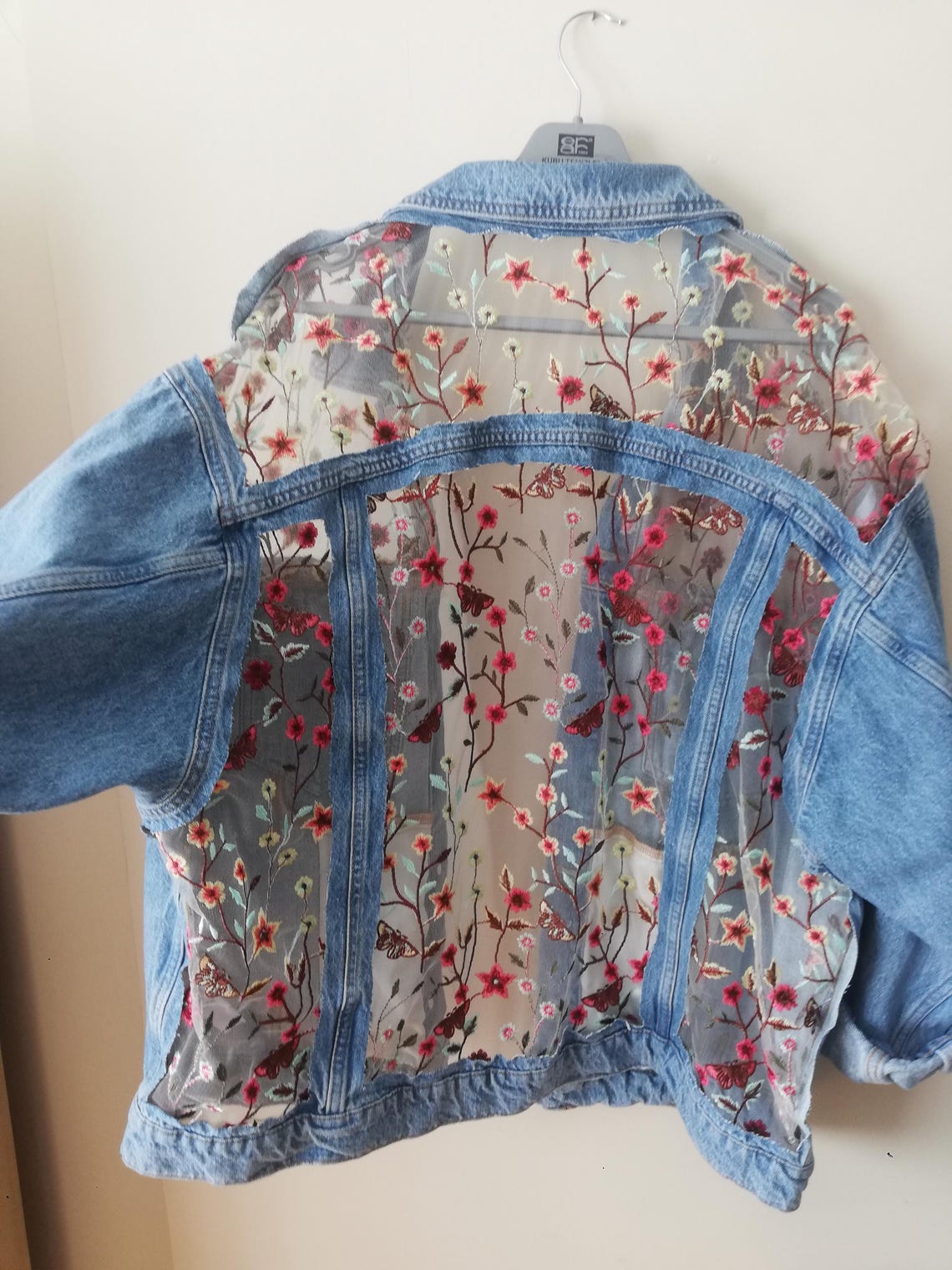 Boho Lace Denim Jacket, Boho Lace Denim Jacket, Upcycled Sustainable ...