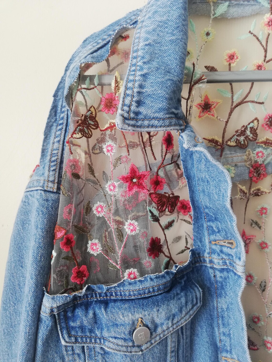 Boho Lace Denim Jacket, Boho Lace Denim Jacket, Upcycled Sustainable ...