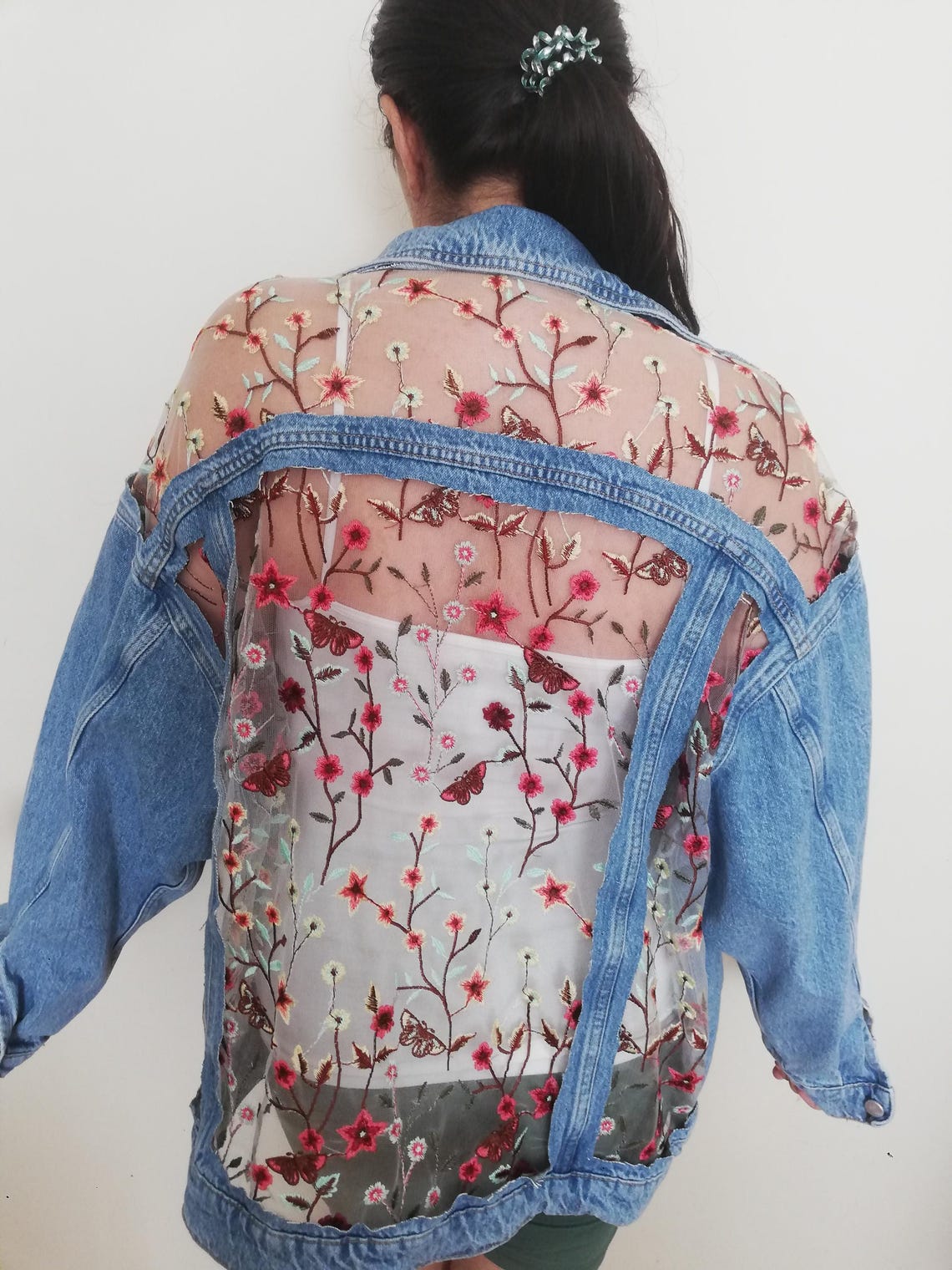 Boho Lace Denim Jacket, Boho Lace Denim Jacket, Upcycled Sustainable ...