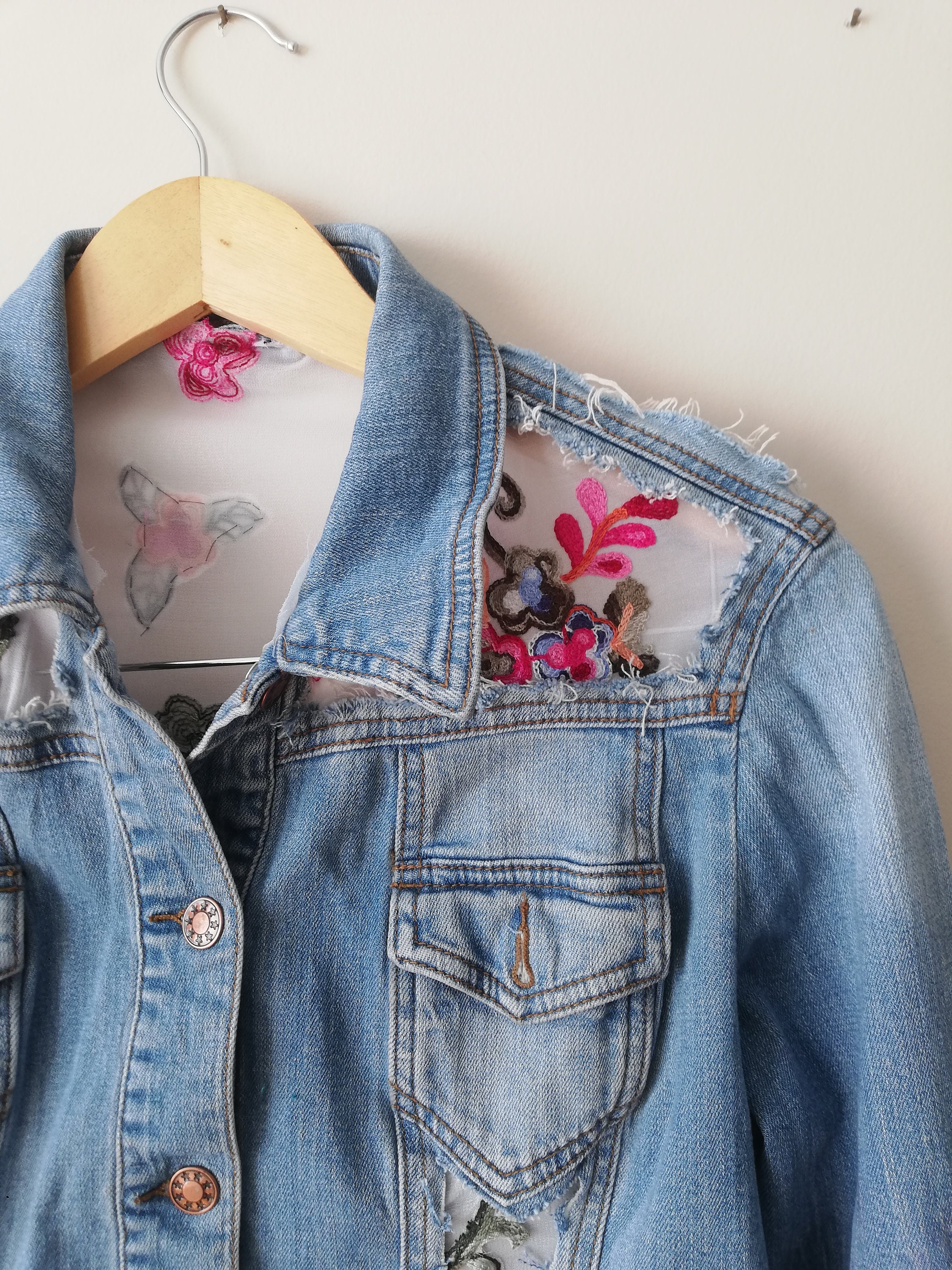 Upcycled Chiffon Denim Jacket , Lace Denim Jacket , Wedding Denim ...