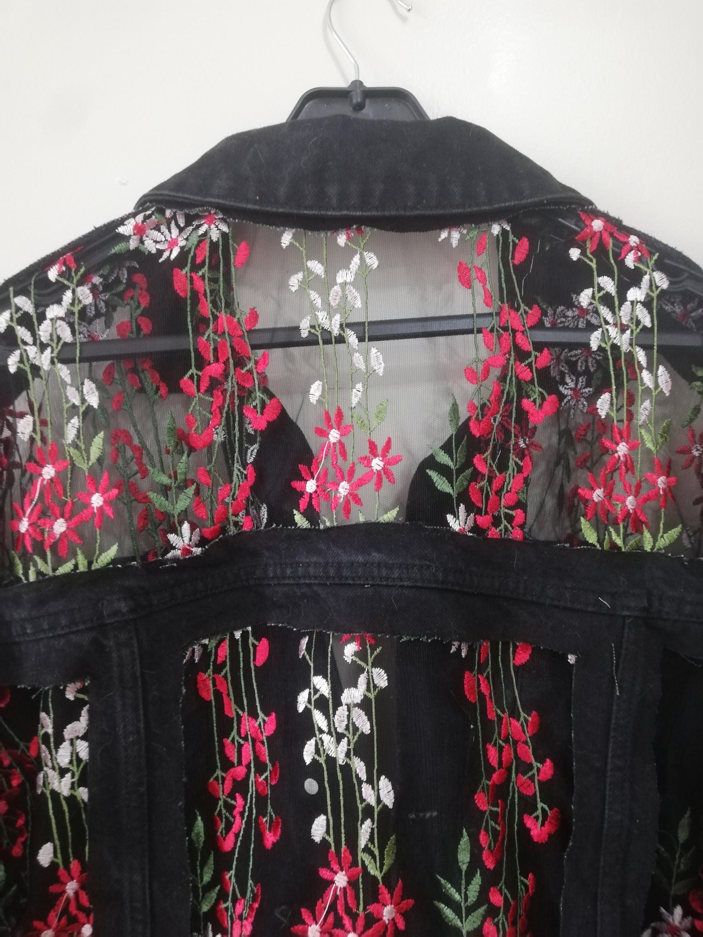 Black LACE DENIM JACKET for Women, Bridal Lace Denim Jacket, Floral ...