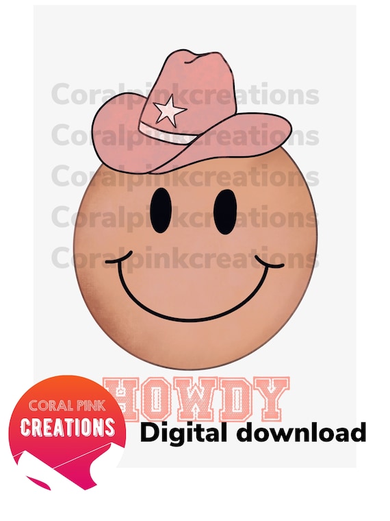 Howdy Smiley Face With Pink Cowboy Hat Png Download for | Etsy