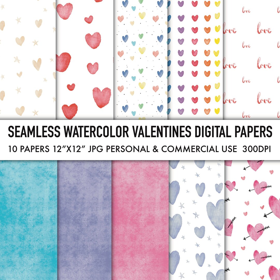 Valentines Day Watercolor Seamless Digital Paper Love Scrapbook Paper ...