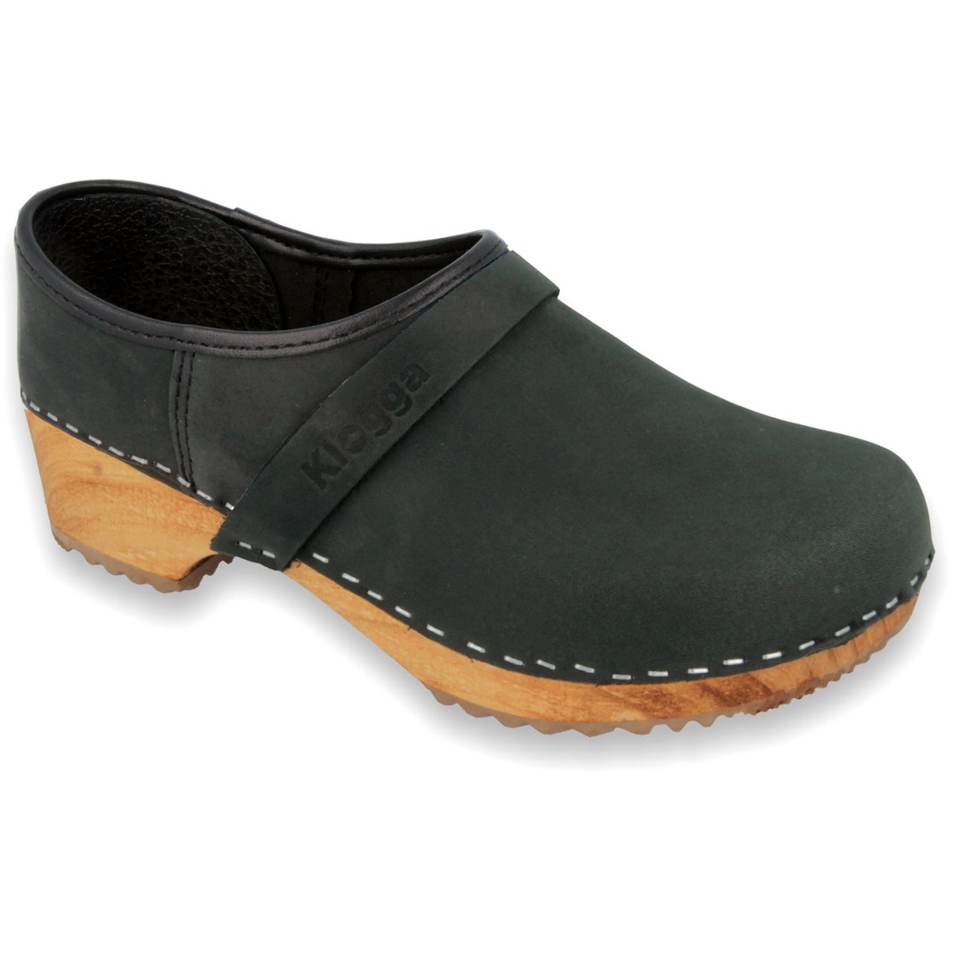 Black Nubuck Clogs: Handmade Swedish Wooden Shoes - Etsy