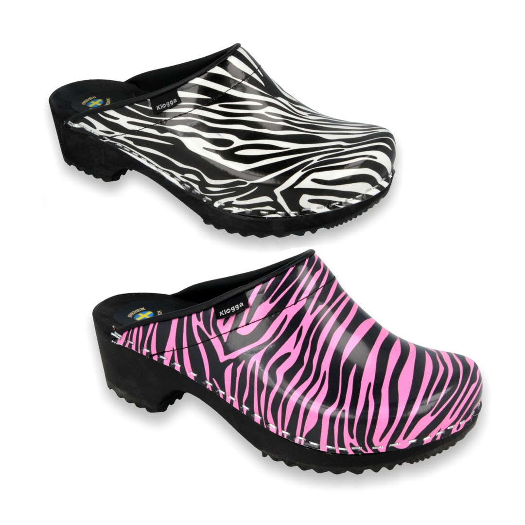 ZEBRA KLOGGA Quality Wooden Clogs Flowery Patent Leather Handmade ...