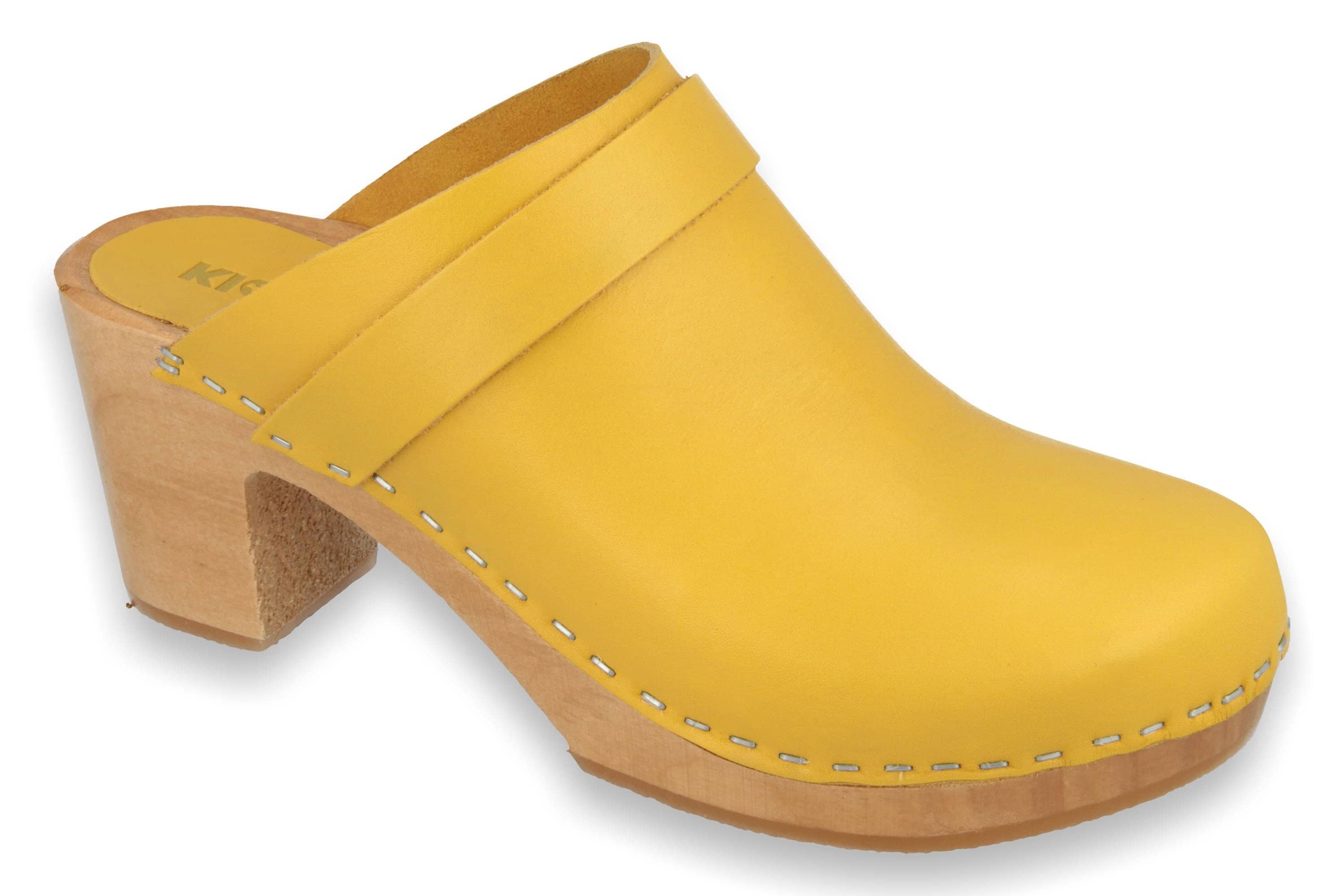 Yello Klogga High Heel Wooden Clogs Handmade Swedish Design For Women Yellow Etsy