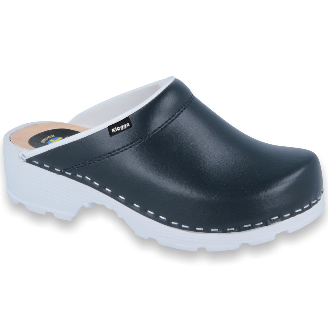 Comfort Navy Klogga Quality PU Clogs With Wood Handmade Swedish Design ...
