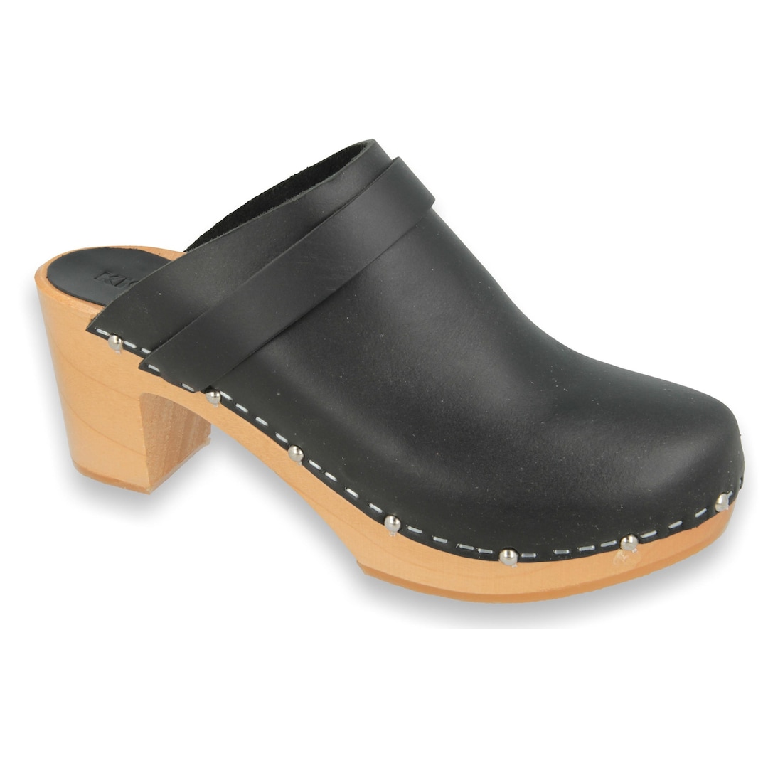 Negro Klogga High Heel Wooden Clogs Handmade Swedish Design For Women Etsy