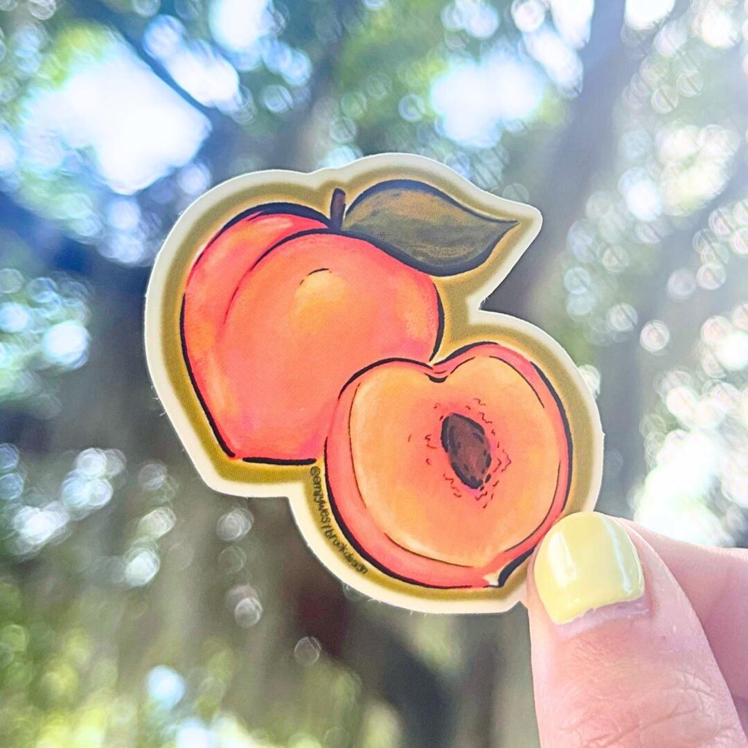 Peaches Sticker | Cute Fruit Vinyl Decal | Georgia Peach Aesthetic ...