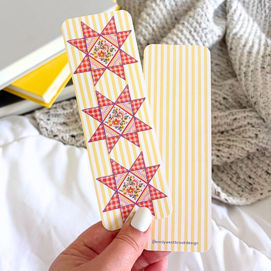 Yellow Floral Marigold Quilt Square Bookmark | Cute Original Art ...