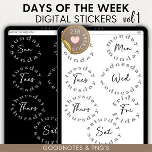 WEEKDAY DIGITAL STICKERS, Goodnotes Stickers, Days of the Week Planner ...