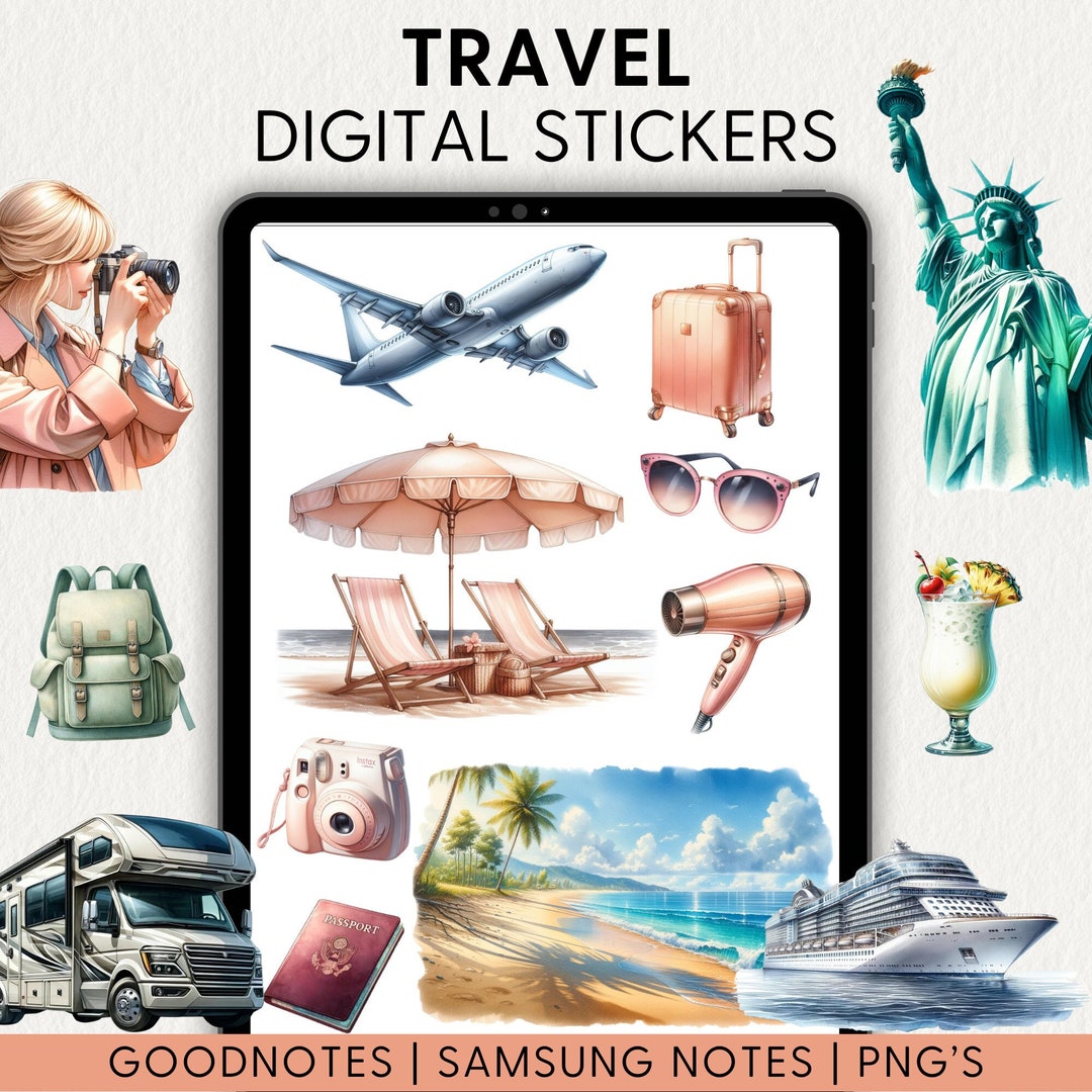 TRAVEL DIGITAL STICKERS, Goodnotes, Samsung Notes Stickerbook, Pre ...