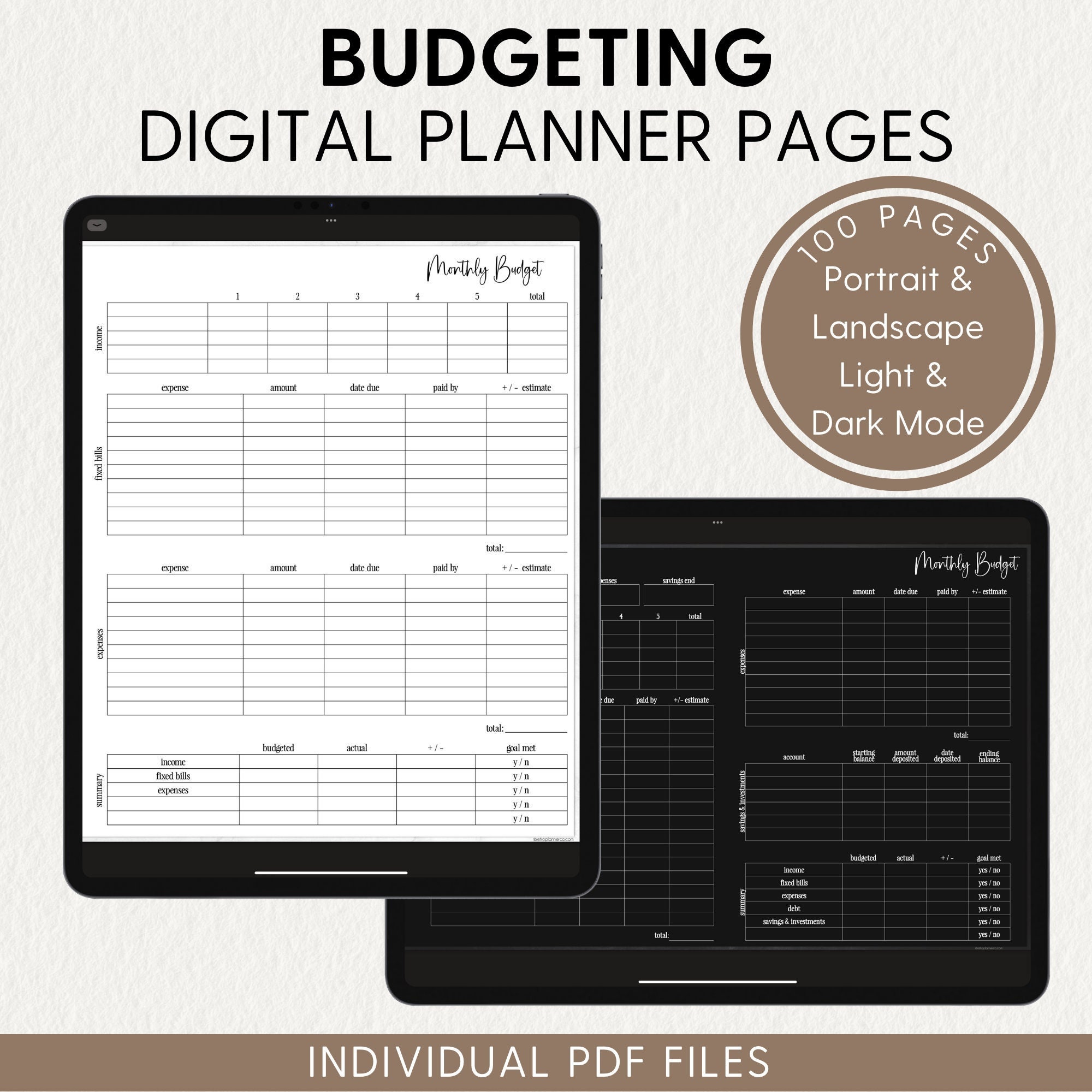 BUDGETING PLANNER PAGES, Digital Planner Inserts, Planner Templates ...