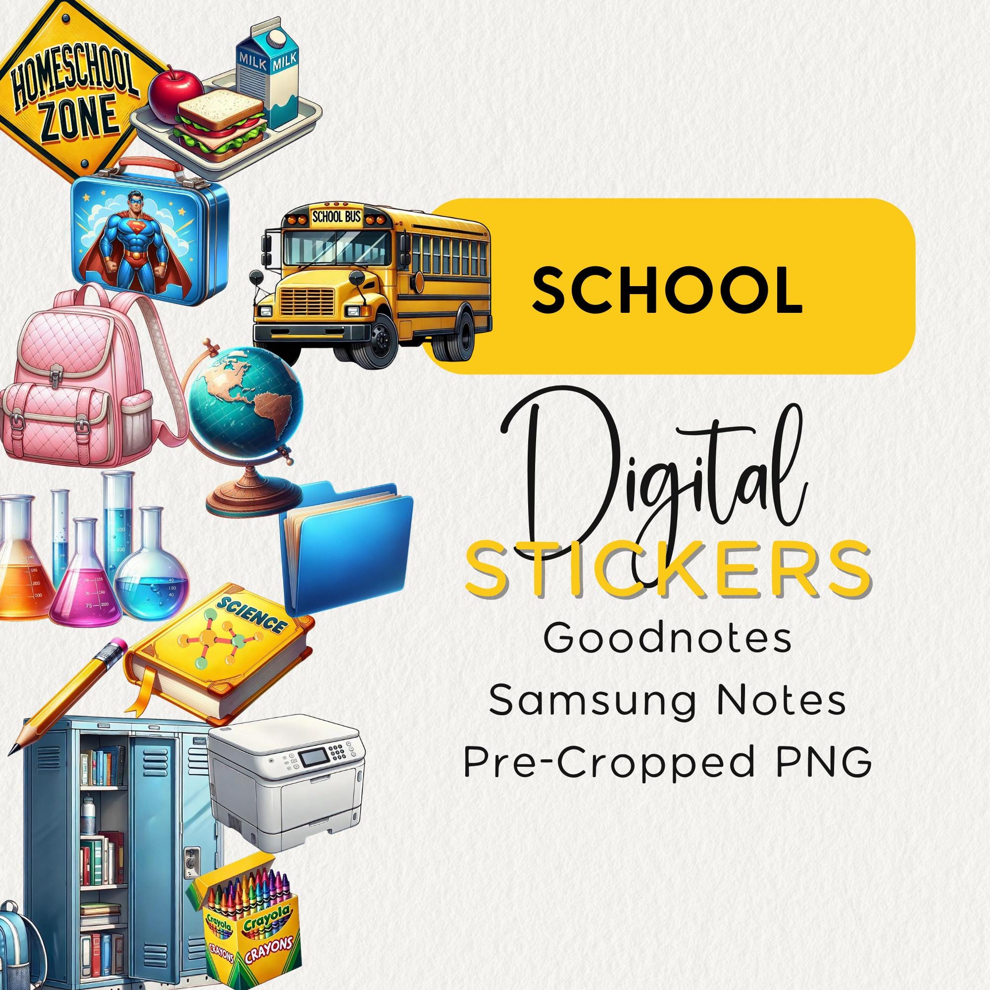 SCHOOL DIGITAL STICKERS, Goodnotes Noteful Samsung Notes Png Realistic ...