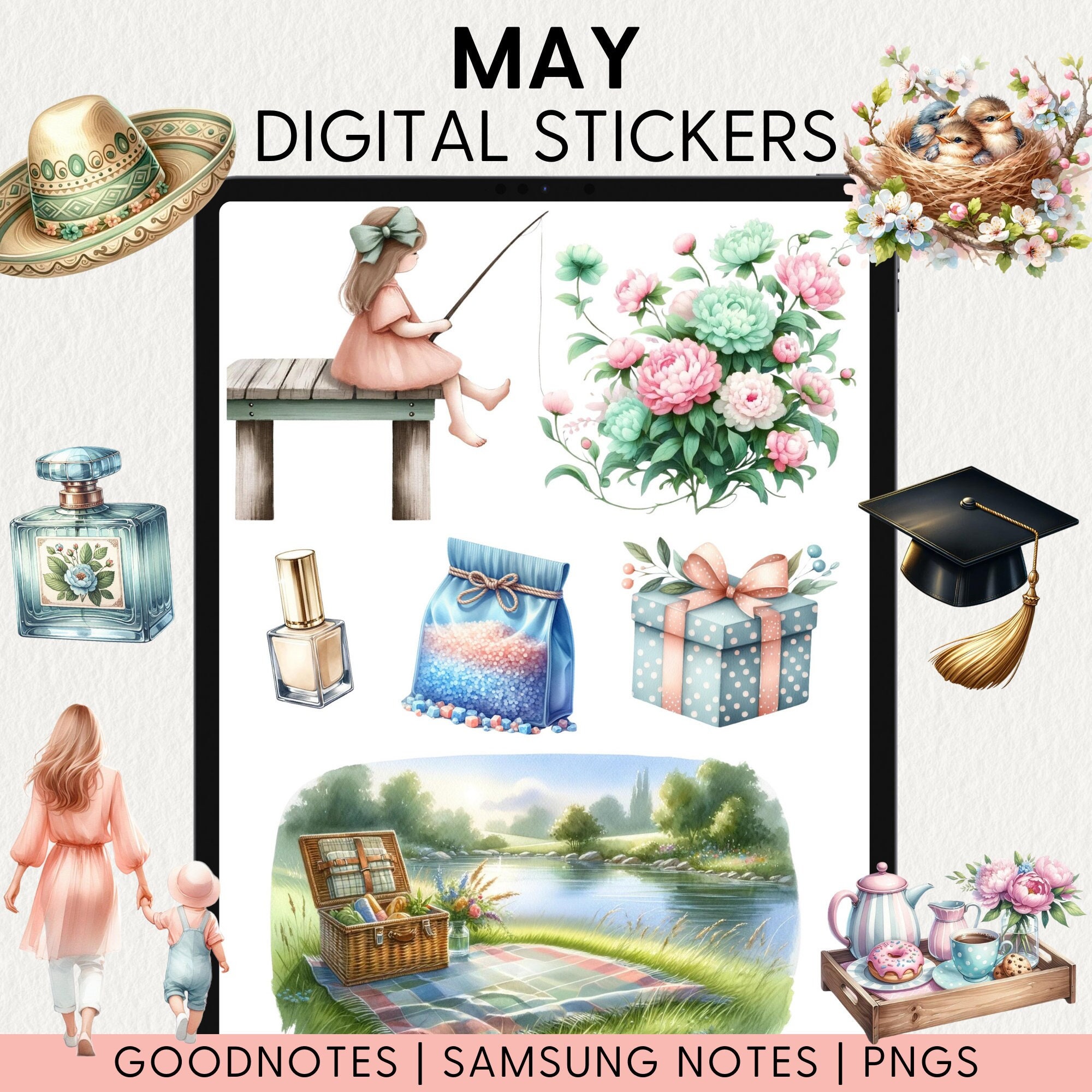 MAY DIGITAL STICKERS, Goodnotes Sticker Book, Samsung Notes, Png ...