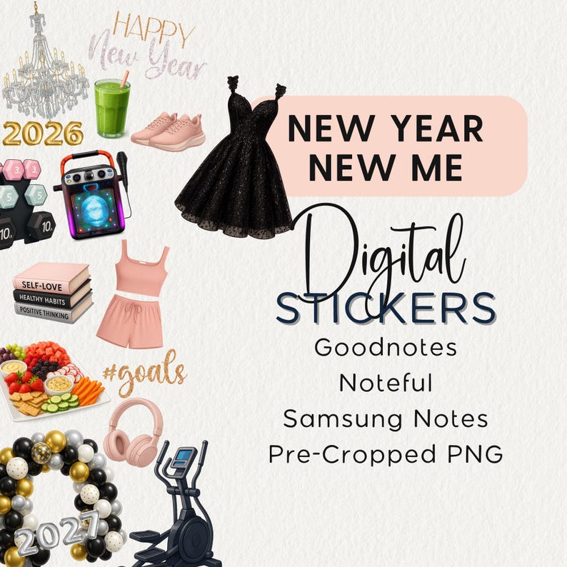 New Year Digital Planner Stickers Party Goal Setting Workout Goodnotes ...