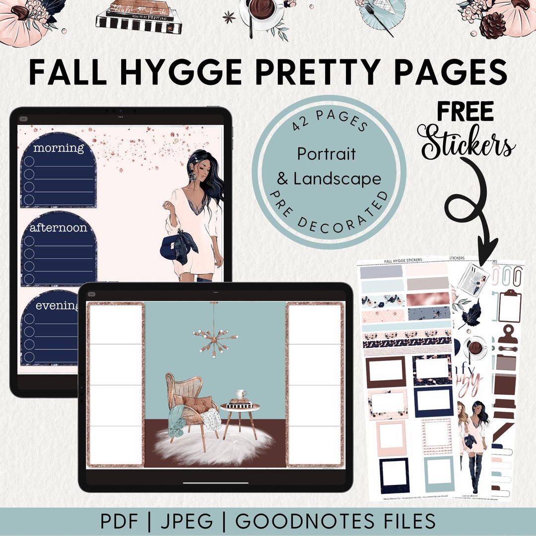 Pre-decorated DIGITAL PLANNER PAGES, Fall Hygge Goodnotes Noteful Penly ...