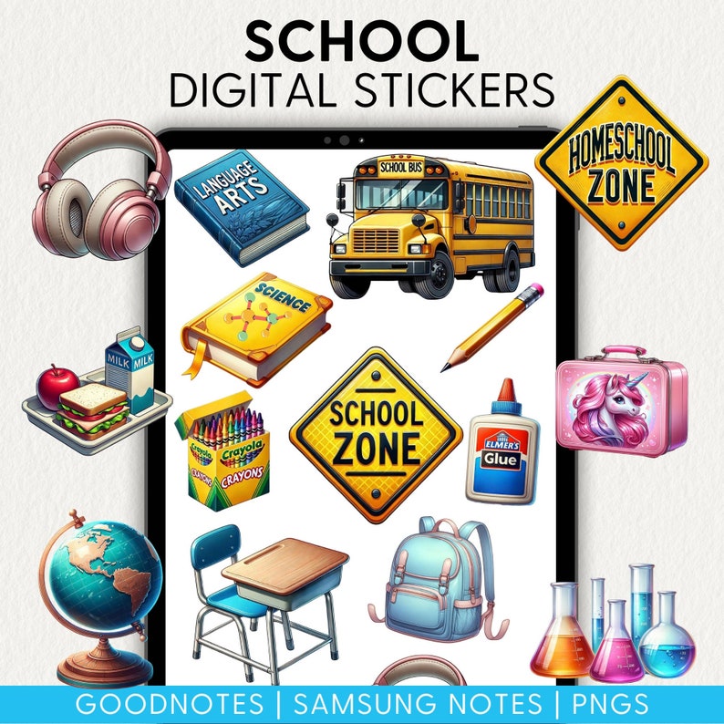 SCHOOL DIGITAL STICKERS, Goodnotes Noteful Samsung Notes Png Realistic ...
