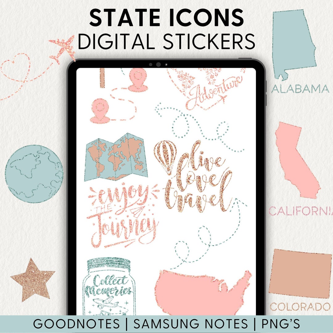 50 STATES ICONS Digital STICKERS, Goodnotes, Samsung Notes, Pre-cropped ...