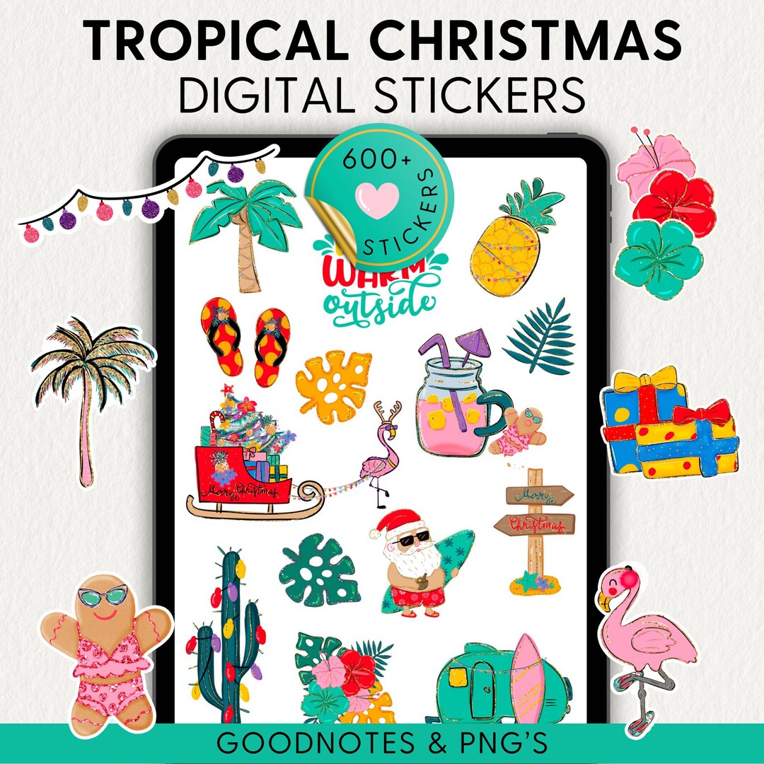 TROPICAL CHRISTMAS Digital STICKERS, December Goodnotes, Ipad, Png ...