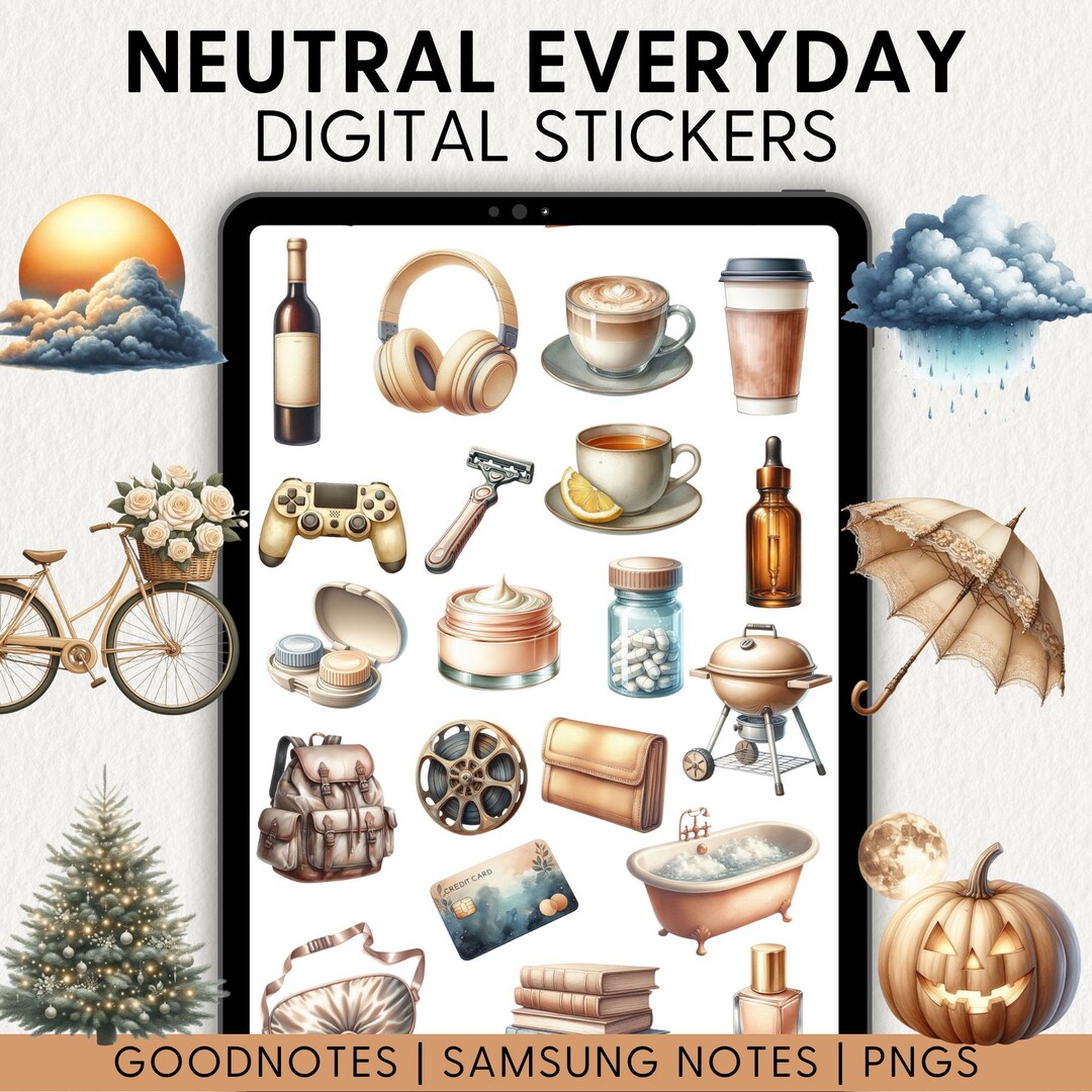 NEUTRAL Everyday DIGITAL STICKERS, Goodnotes, Samsung Notes, Png, Daily ...