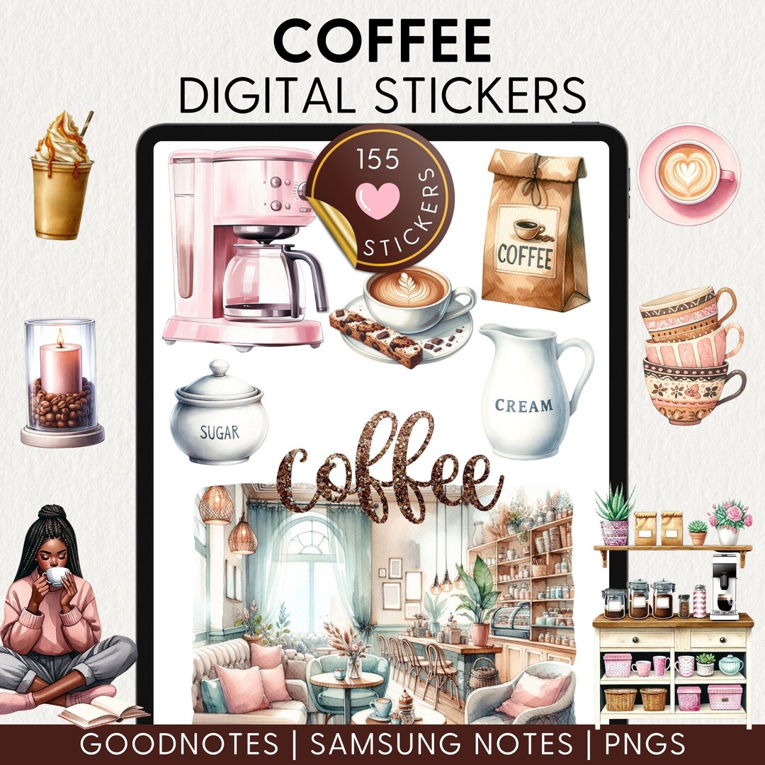 COFFEE DIGITAL STICKERS, Goodnotes, Samsung Notes, Pre Cropped Png ...
