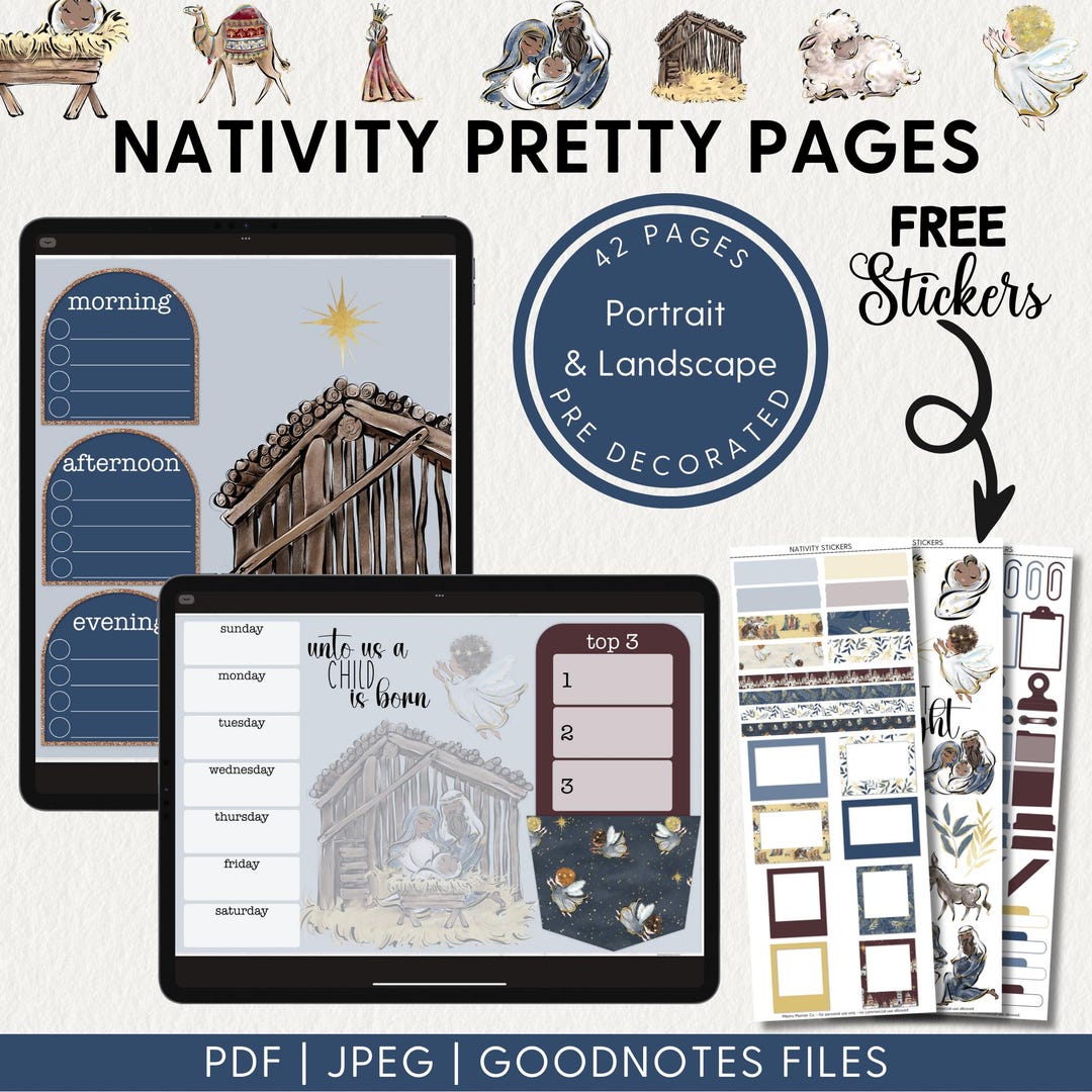 Pre-decorated Digital Planner Pages Nativity Christmas Goodnotes ...