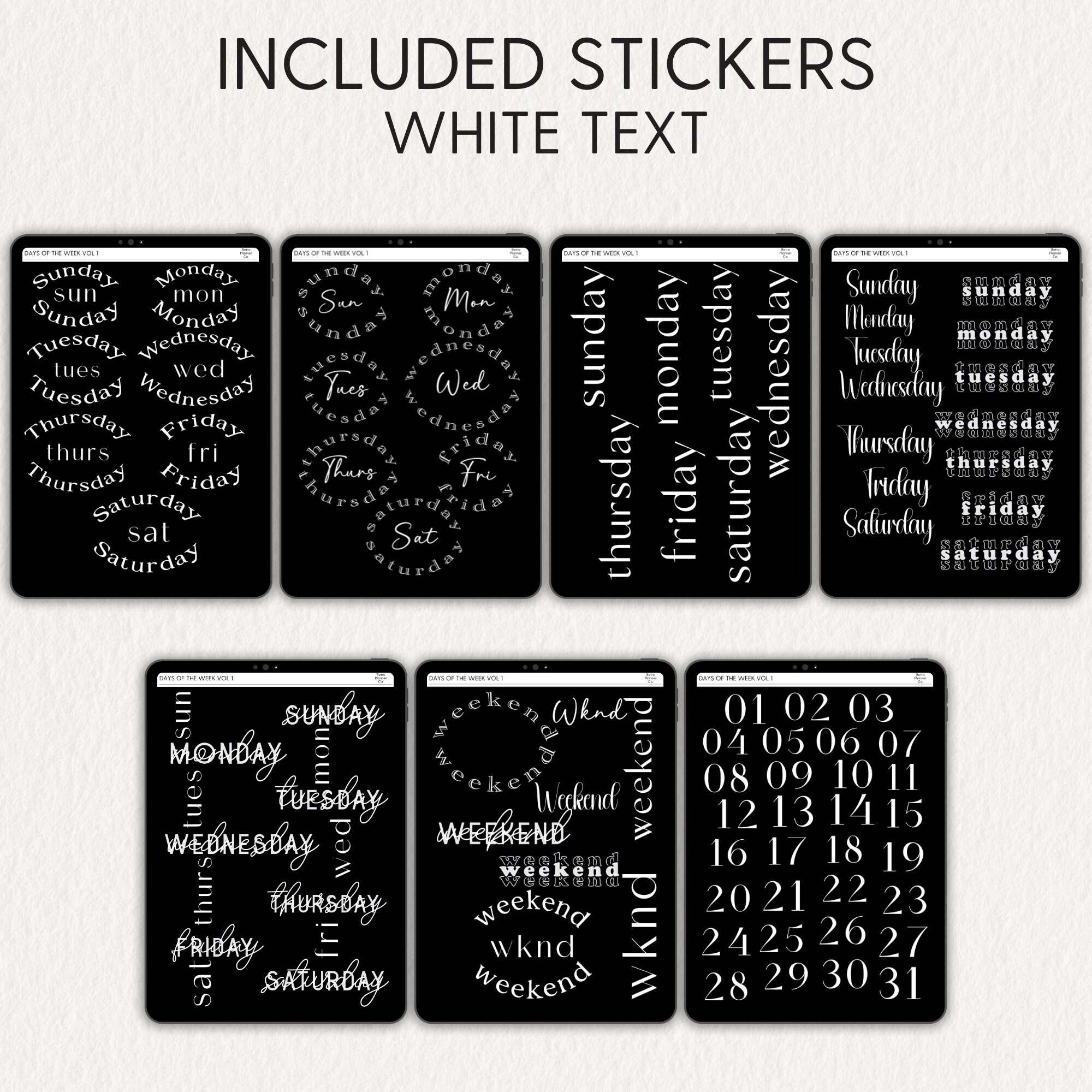 WEEKDAY DIGITAL STICKERS, Goodnotes Stickers, Days of the Week Planner ...