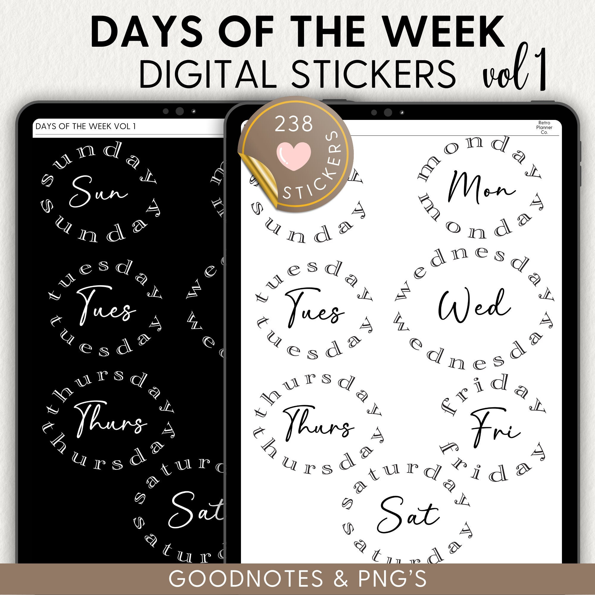 WEEKDAY DIGITAL STICKERS, Goodnotes Stickers, Days of the Week Planner ...